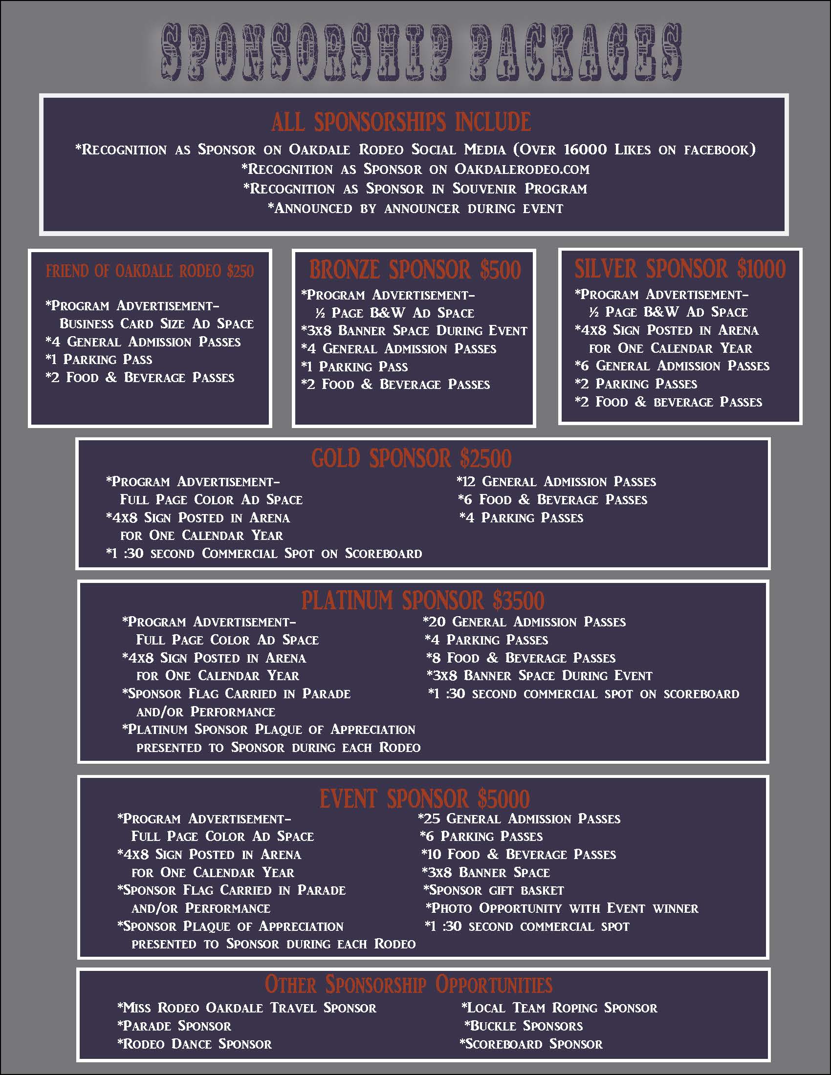 Rodeo Sponsors Packages - OAKDALE RODEOOAKDALE RODEO